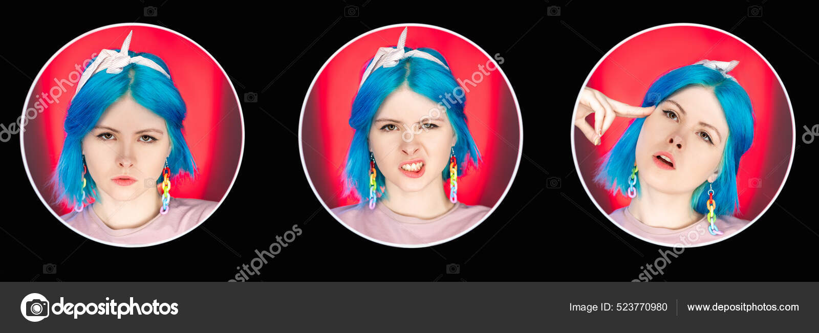 Angry face collage portrait collection woman icon Stock Photo by ...