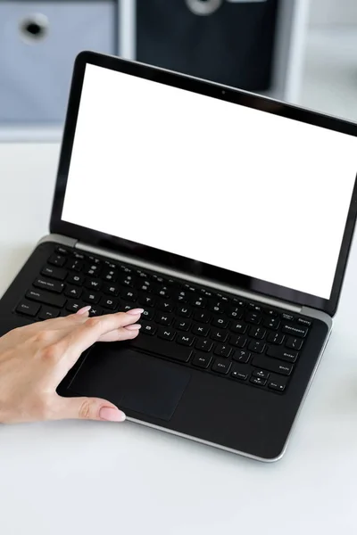 Online courses. Studying woman. Computer mockup. Unrecognizable lady ...