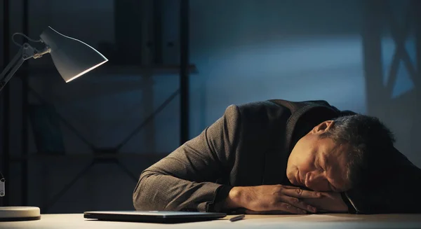 Vertical video. Office nap. Night work. Exhausted business. Tired ...