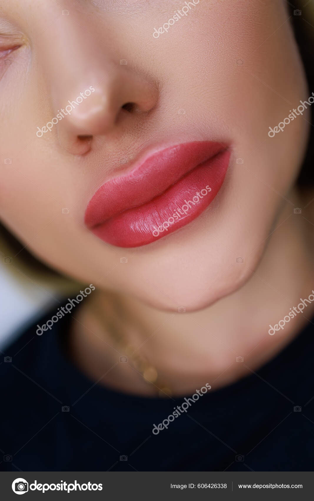 Close Lips Beautiful Girl Model Work Done Permanent Make Lips — Stock ...
