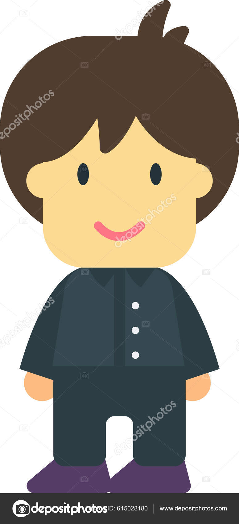 Brown Haired Boy Standing Straight Illustration Minimal Style Isolated Background Stock Vector ...