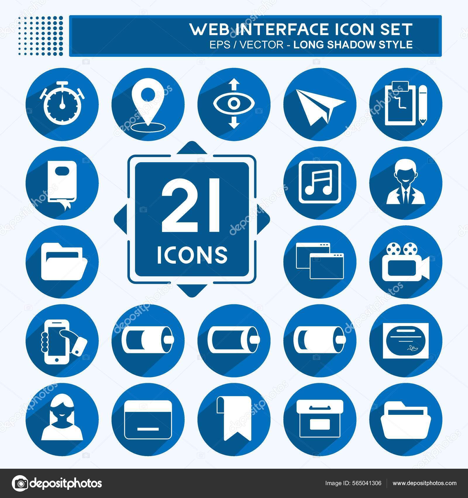 Icon Web Interface Set Long Shadow Style Simple Design Editable Stock ...
