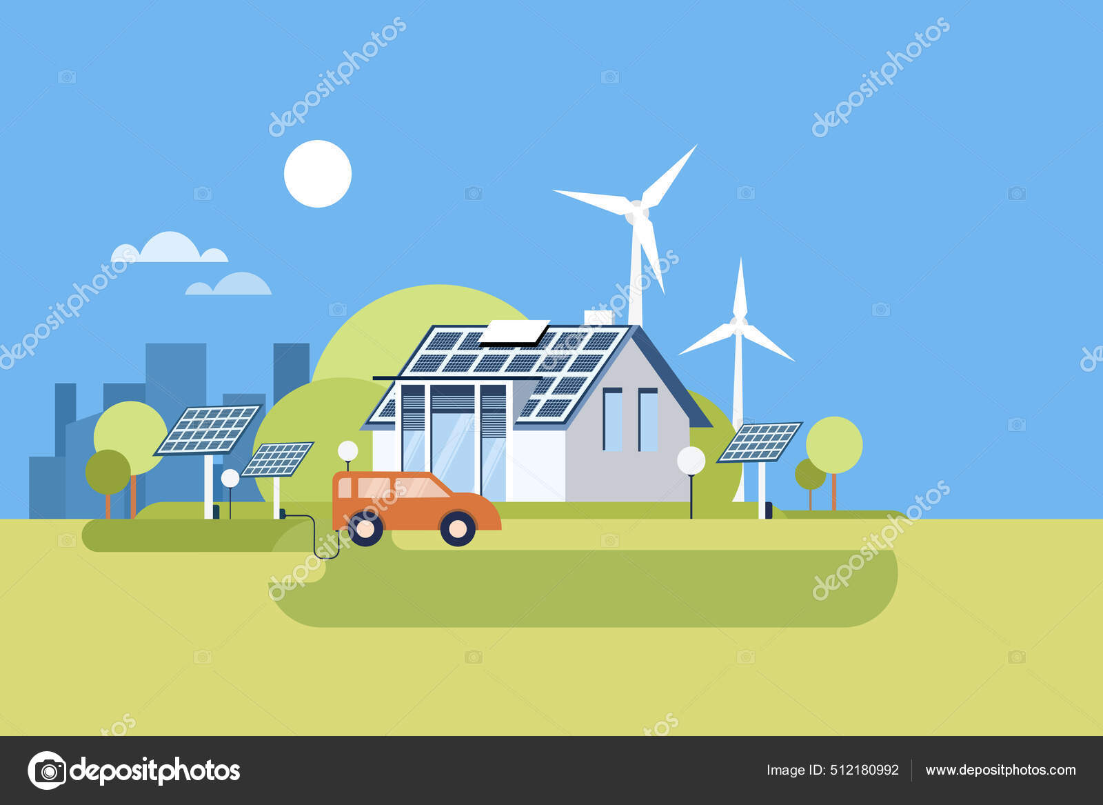Illustration Environment Friendly Modern House Using Renewable Sources ...