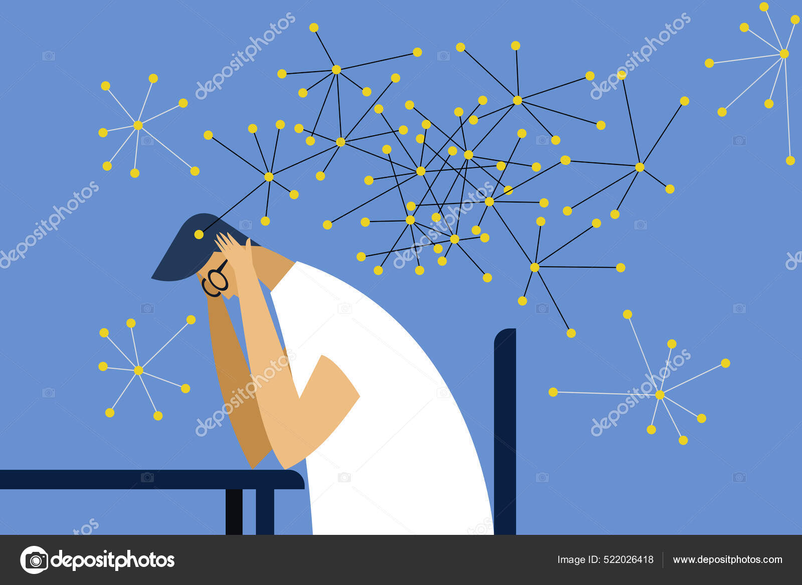 Illustration Thinking Man Network Connections Coming Out His Brain ...