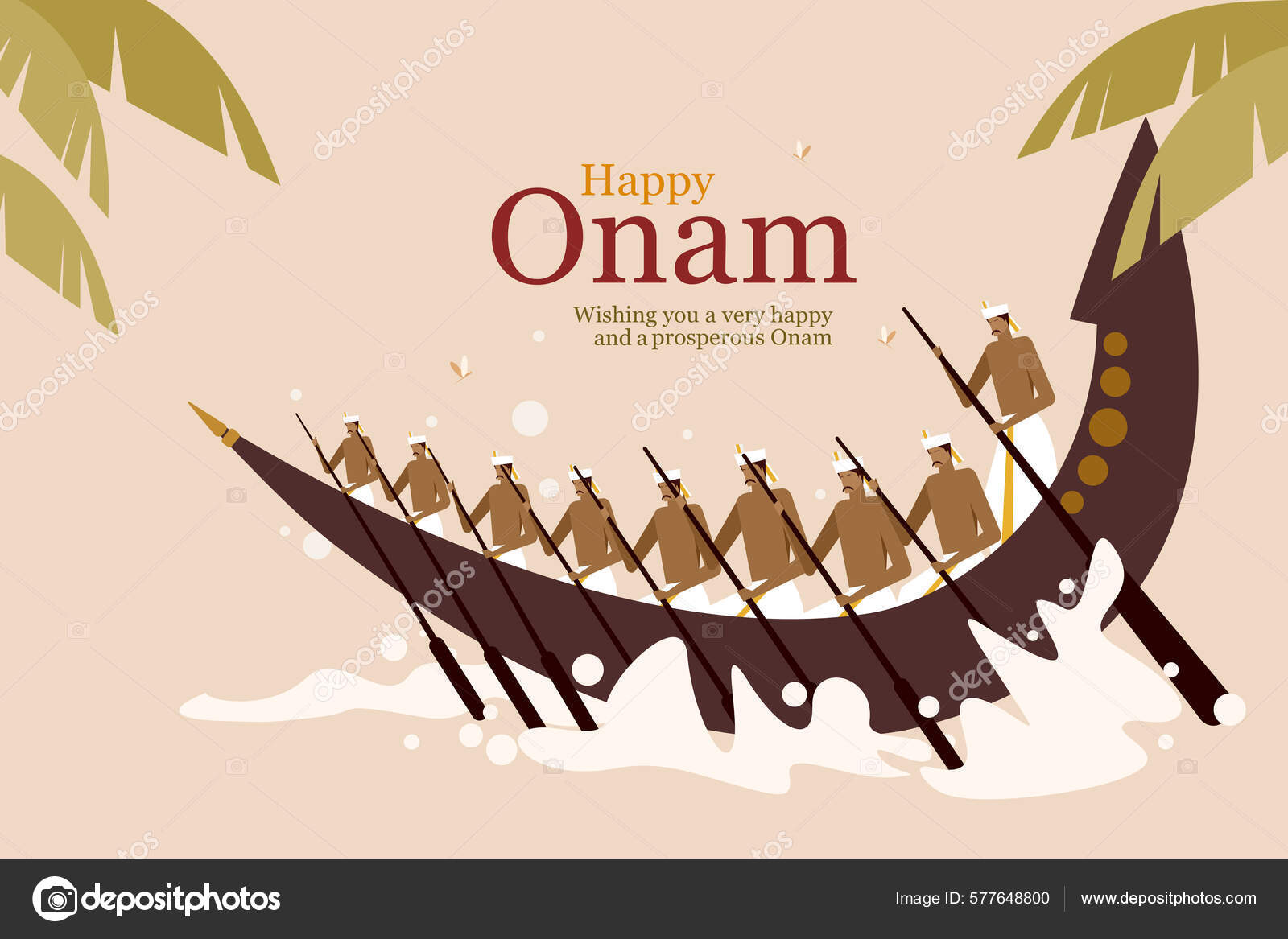 Onam Greeting Traditional Oarsmen Rowing Snake Boat Onam Festival Onam Stock Vector Image by ...