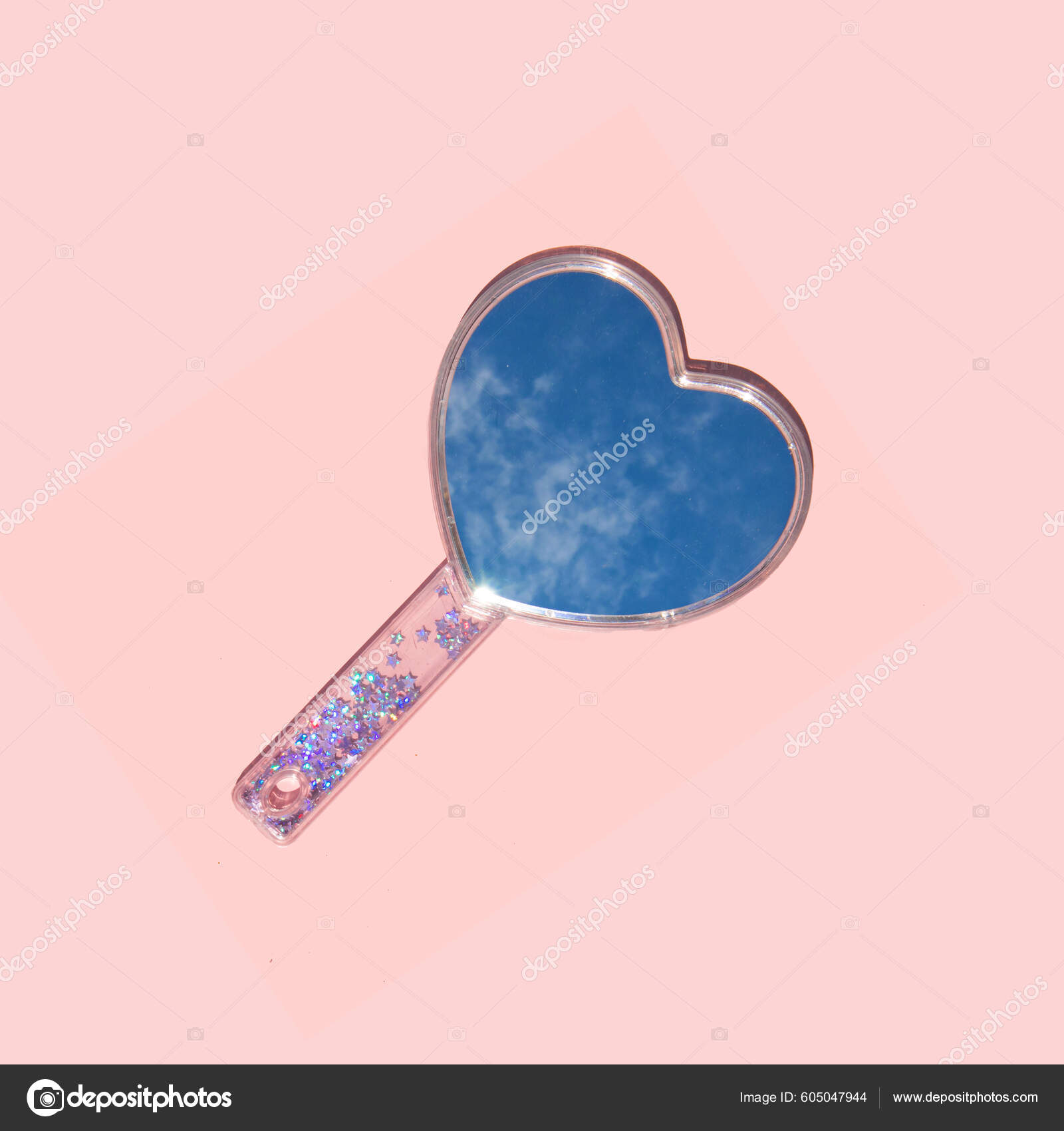 Modern Composition Heart Shaped Mirror Blue Sky Reflection Pastel Light ...