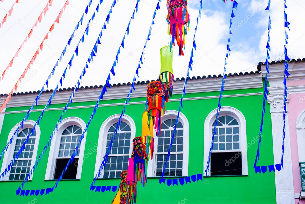 Salvador, Bah a, Brasil - 20 de junio de 2019: Decoraci n de Pillory, Festival de Sao Joao ...