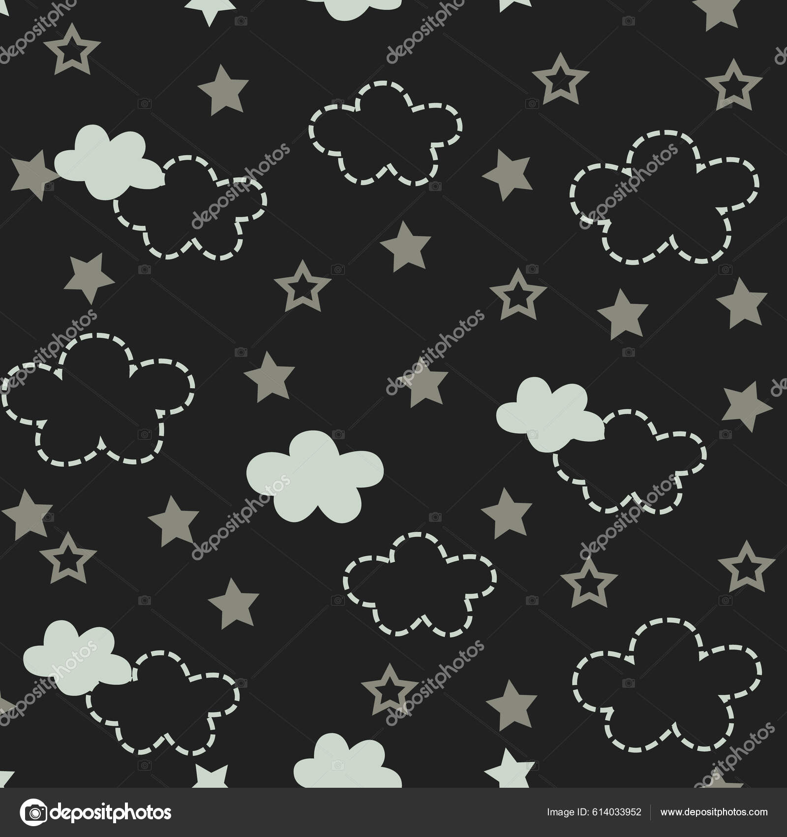 Seamless Pattern Hand Drawn Stars Clouds Vector Illustration Stock ...