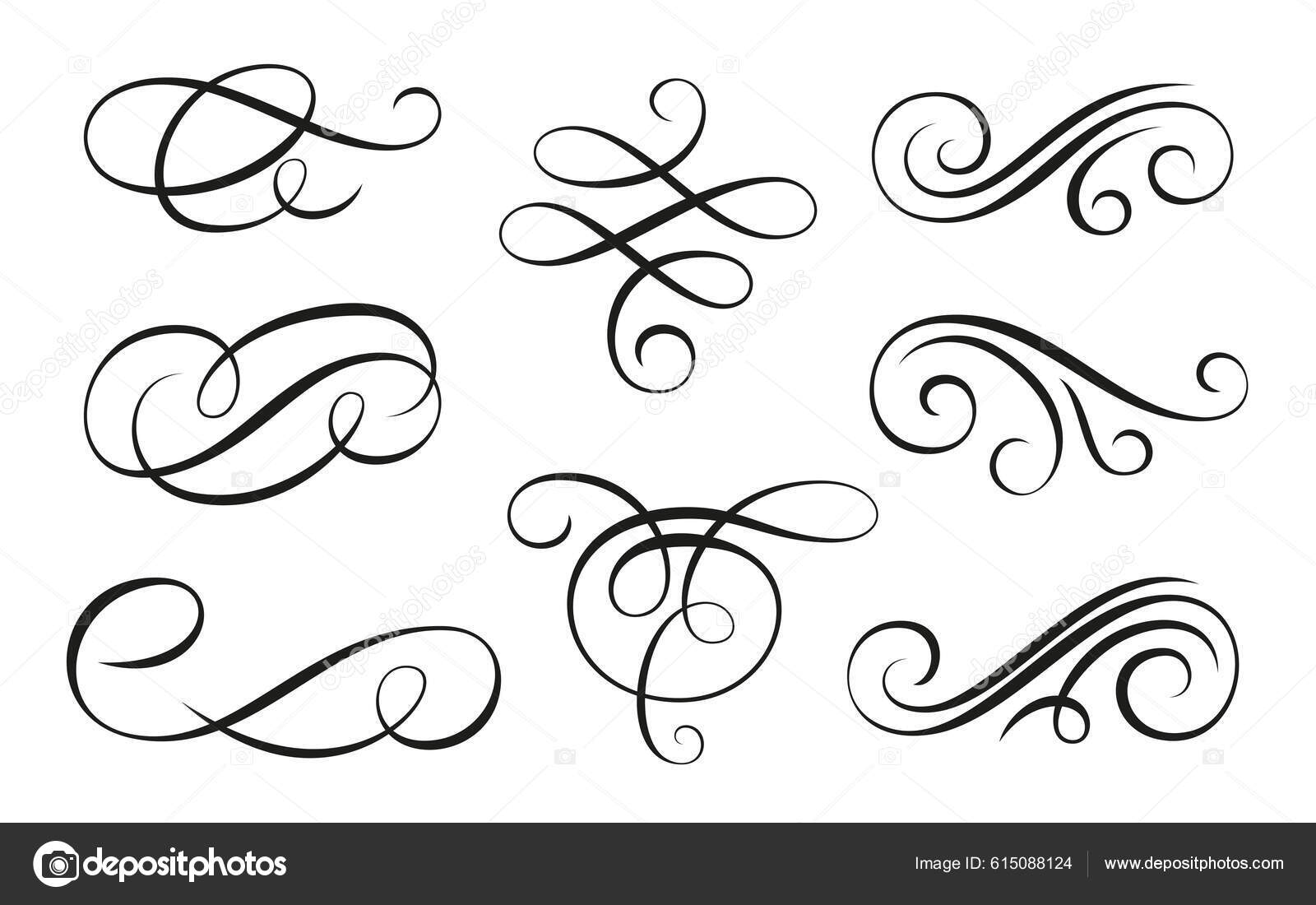 Calligraphic Swirl Ornament Live Line Flourish Set Filigree Ornamental ...