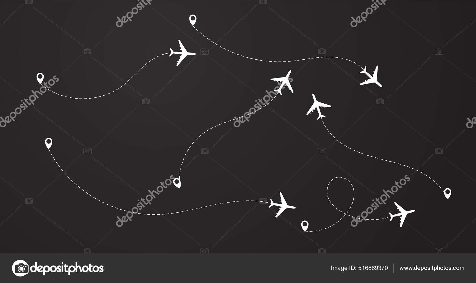 Airplane Dotted Route Line Way Airplane Flying Dashed Line Starting ...