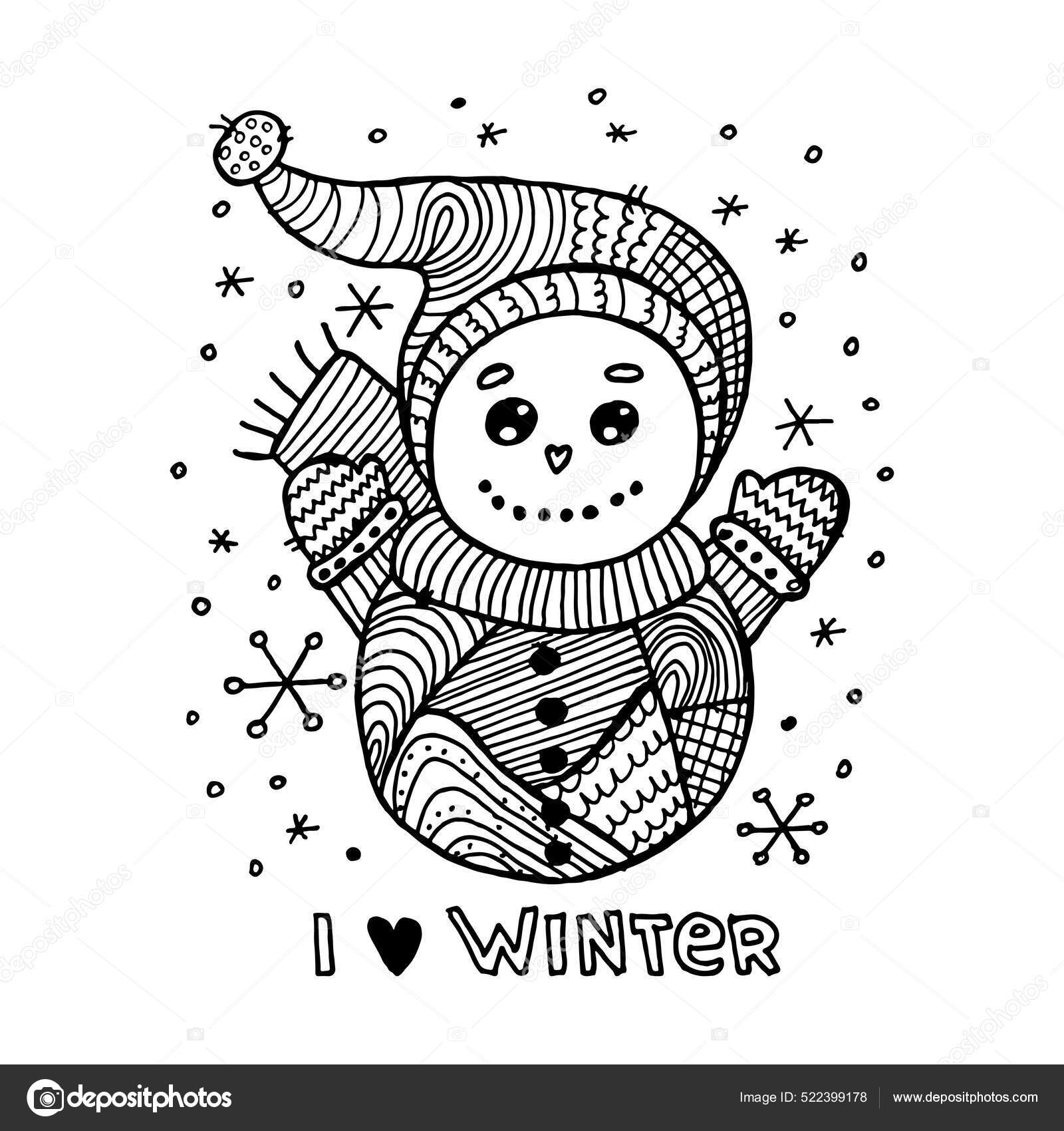 Cute Snowman Style Zen Doodle Black White Zen Art Illustration Stock ...