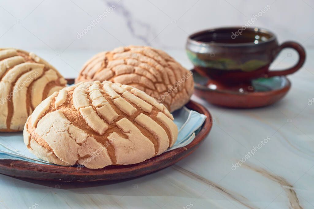 Auténtica concha, tradicional pan dulce mexicano hecho de vainilla y ...