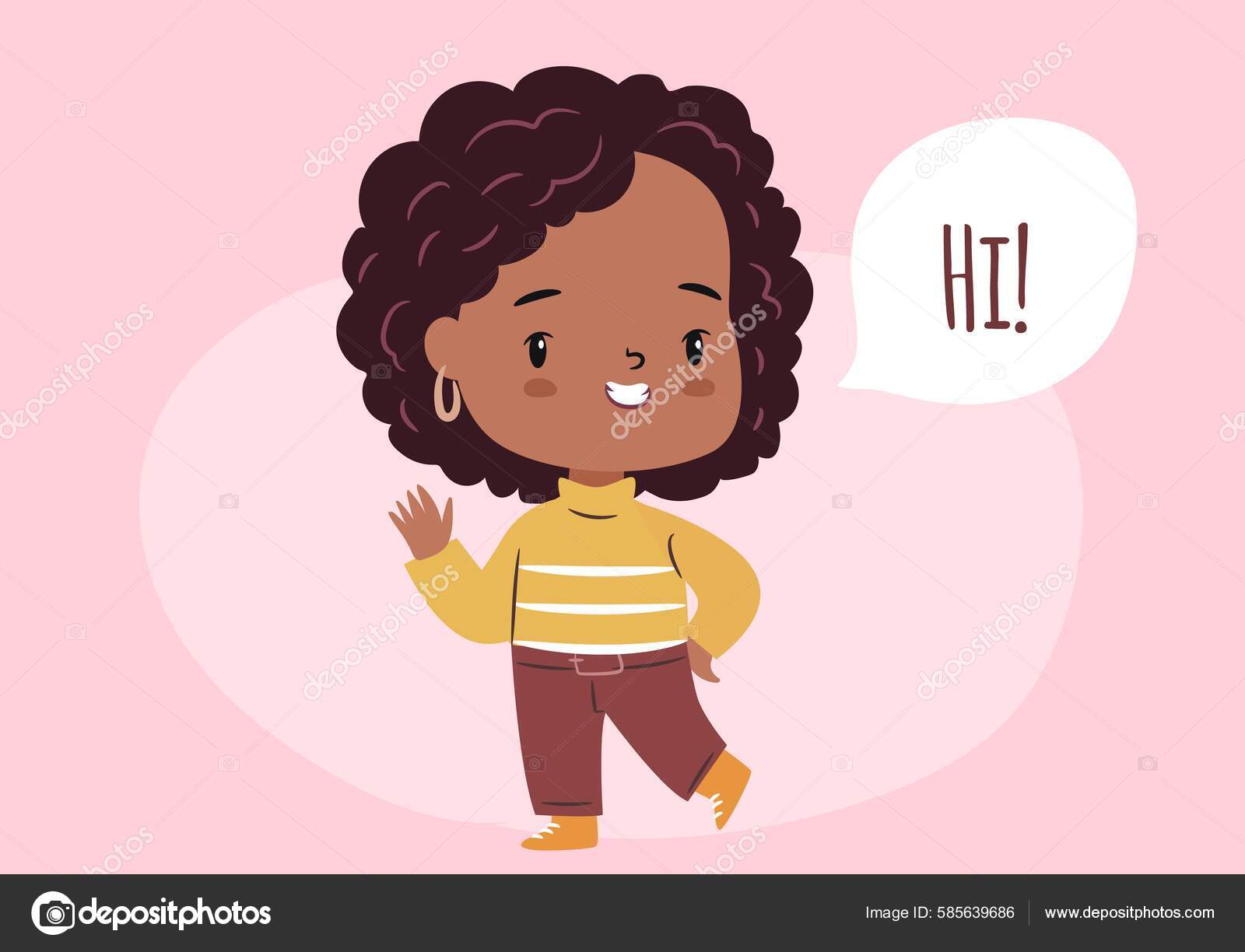 Cute Chibi Girl Character Shown Full Body Saying Afrio American Stock ...