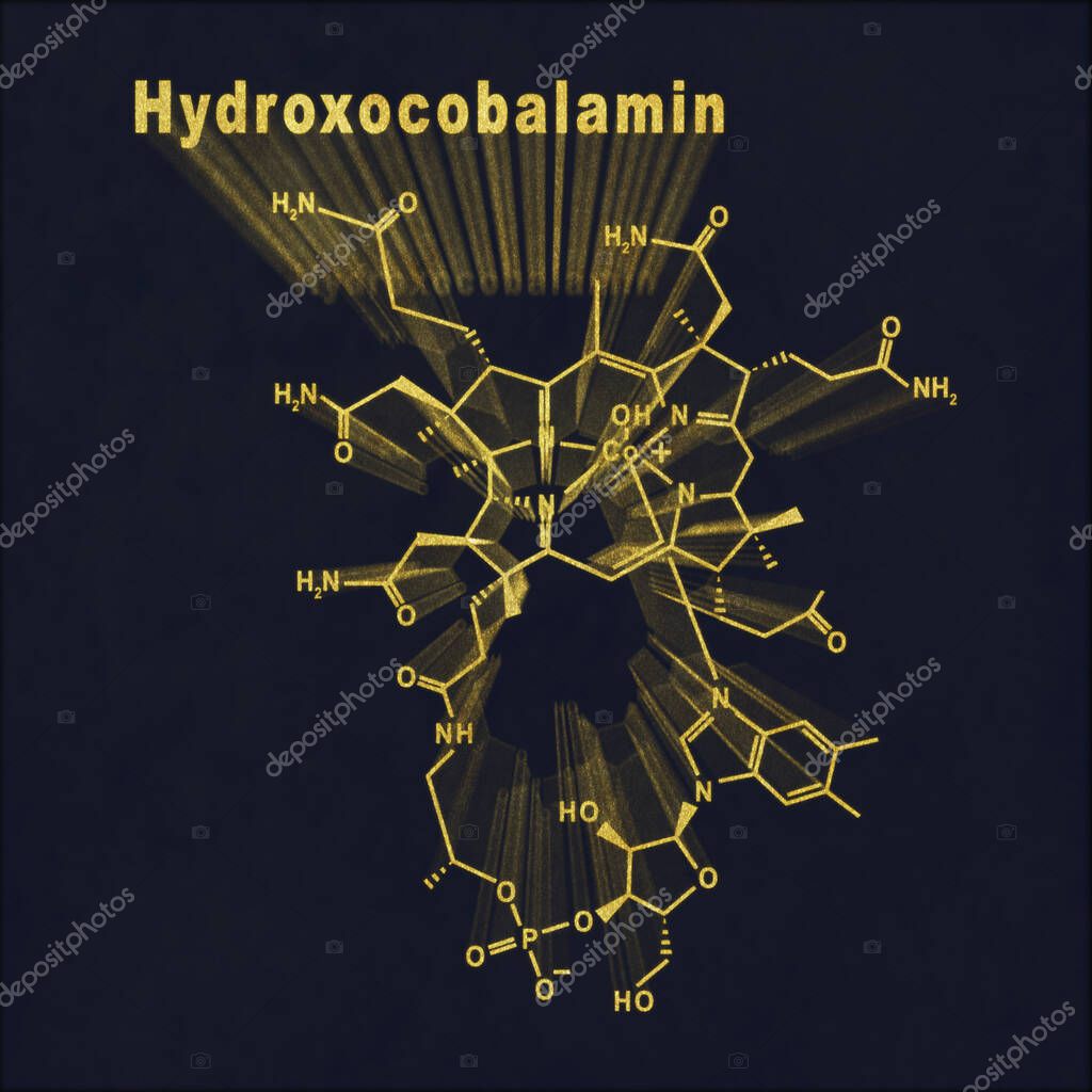 Hidroxocobalamina vitamina B12, fórmula química estructural oro sobre ...