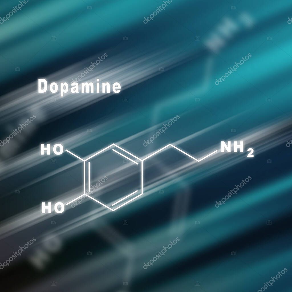 Hormona de dopamina Fórmula química estructural Fondo futurista 2023
