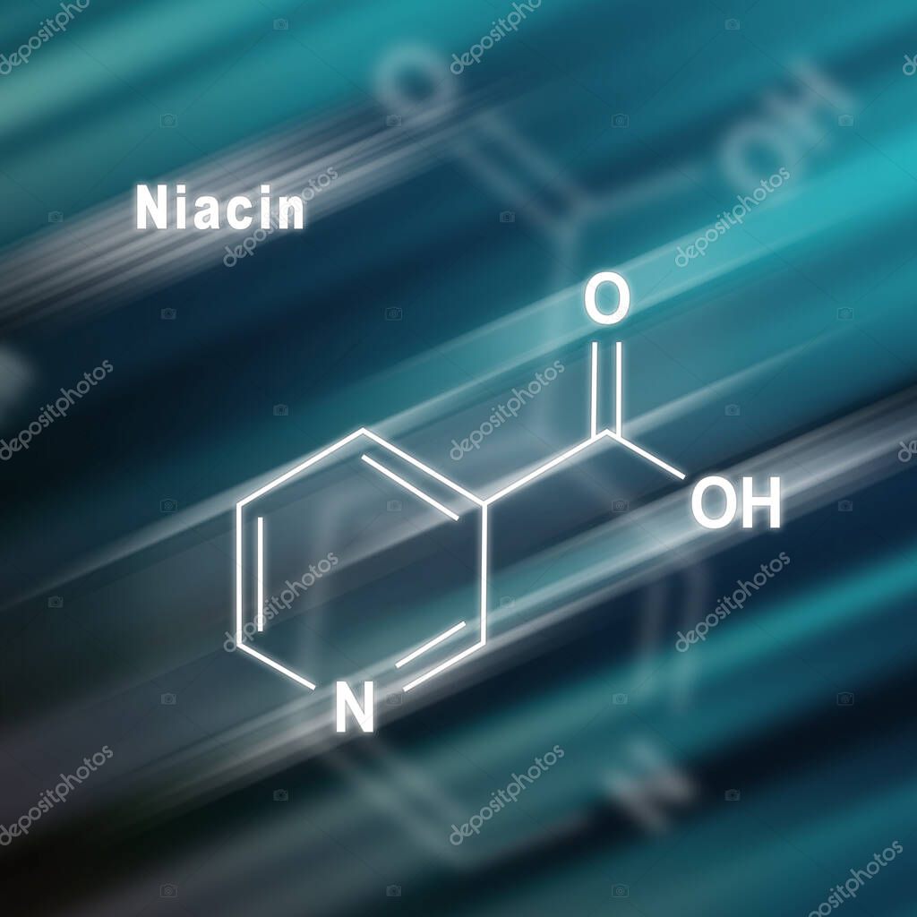 Niacina (ácido nicotínico) molécula, vitamina B3 Fórmula química ...