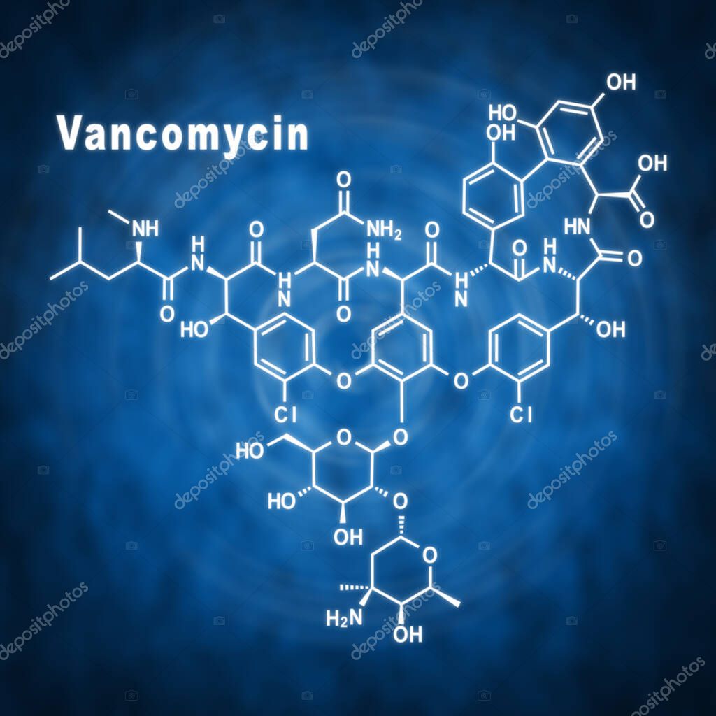 Molécula de vancomicina, antibiótico, estructura química sobre fondo ...
