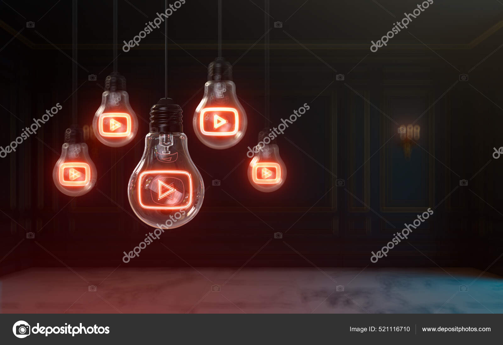 Youtube Icon Glow Light Bulb Rendering Premium Cover Background Social ...
