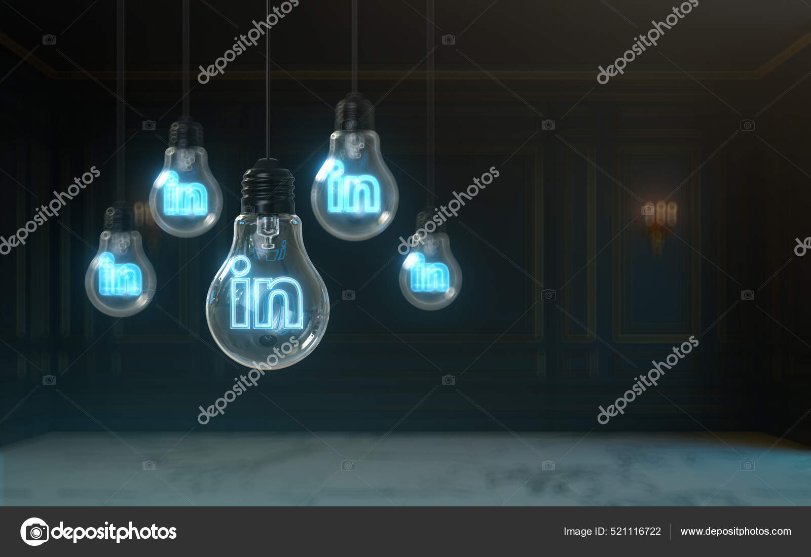 Linkedin Icon Glow Light Bulb Rendering Premium Cover Background Social ...