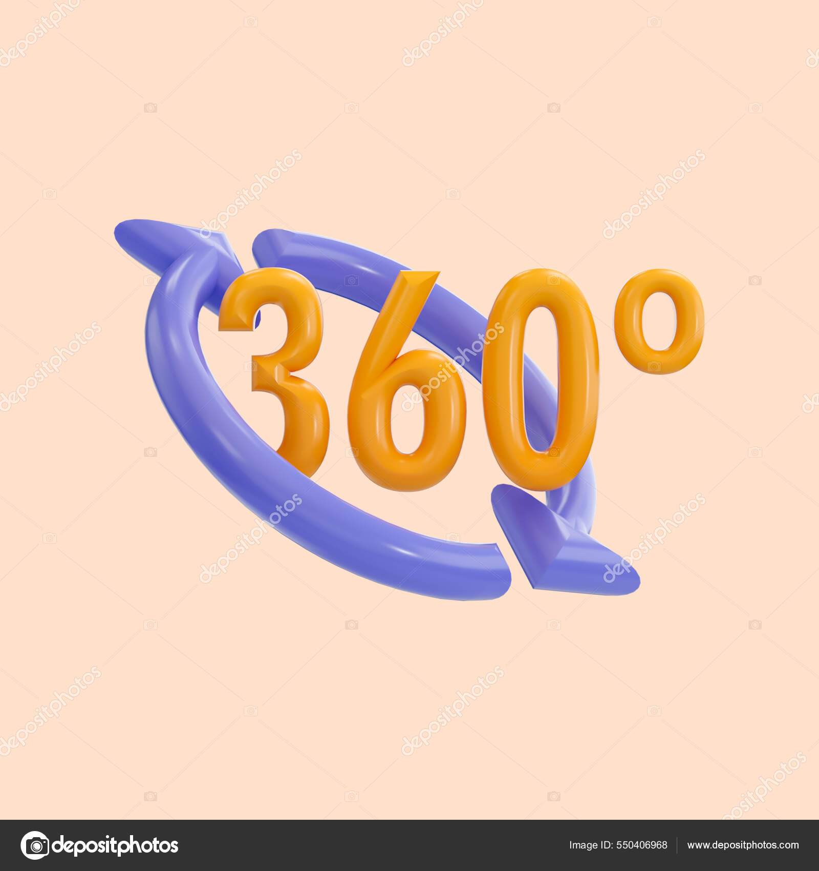 360 Degrees Arrow Icon Render Concept Rotation Shape Flat Design Stock ...