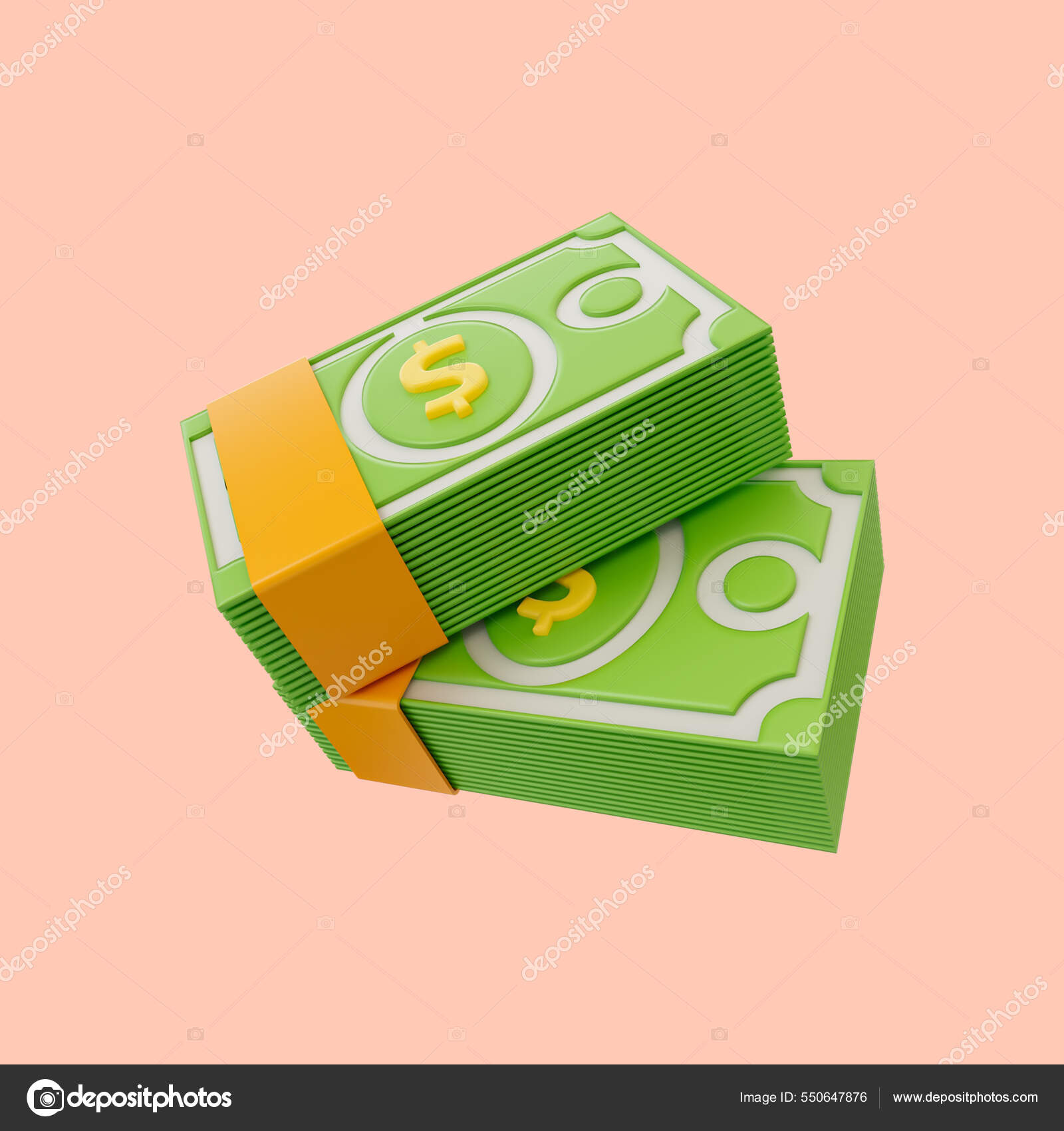 Realistic Glossy Dollar Note Bundle Icon Render Concept Bunches Money ...