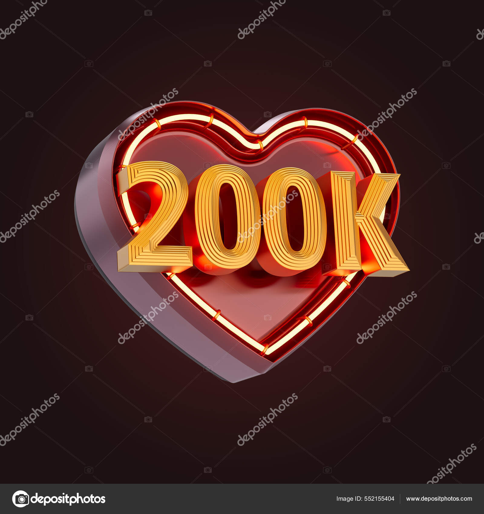Two Hundred Thousand 200K Follower Celebration Love Icon Neon Glow ...
