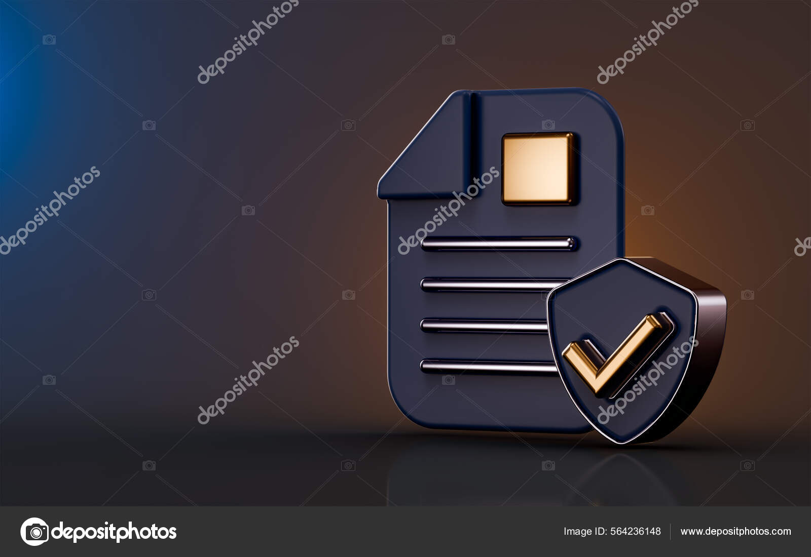 Document Check Mark Icon Security Shield Dark Background Render Concept ...