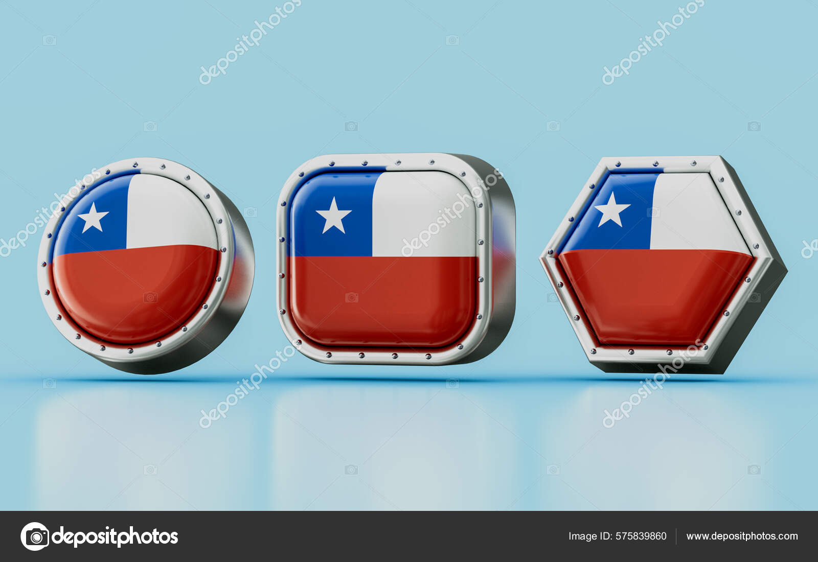 Render Flag Signs Chile Three Different Shape Frame Circle Square Stock ...