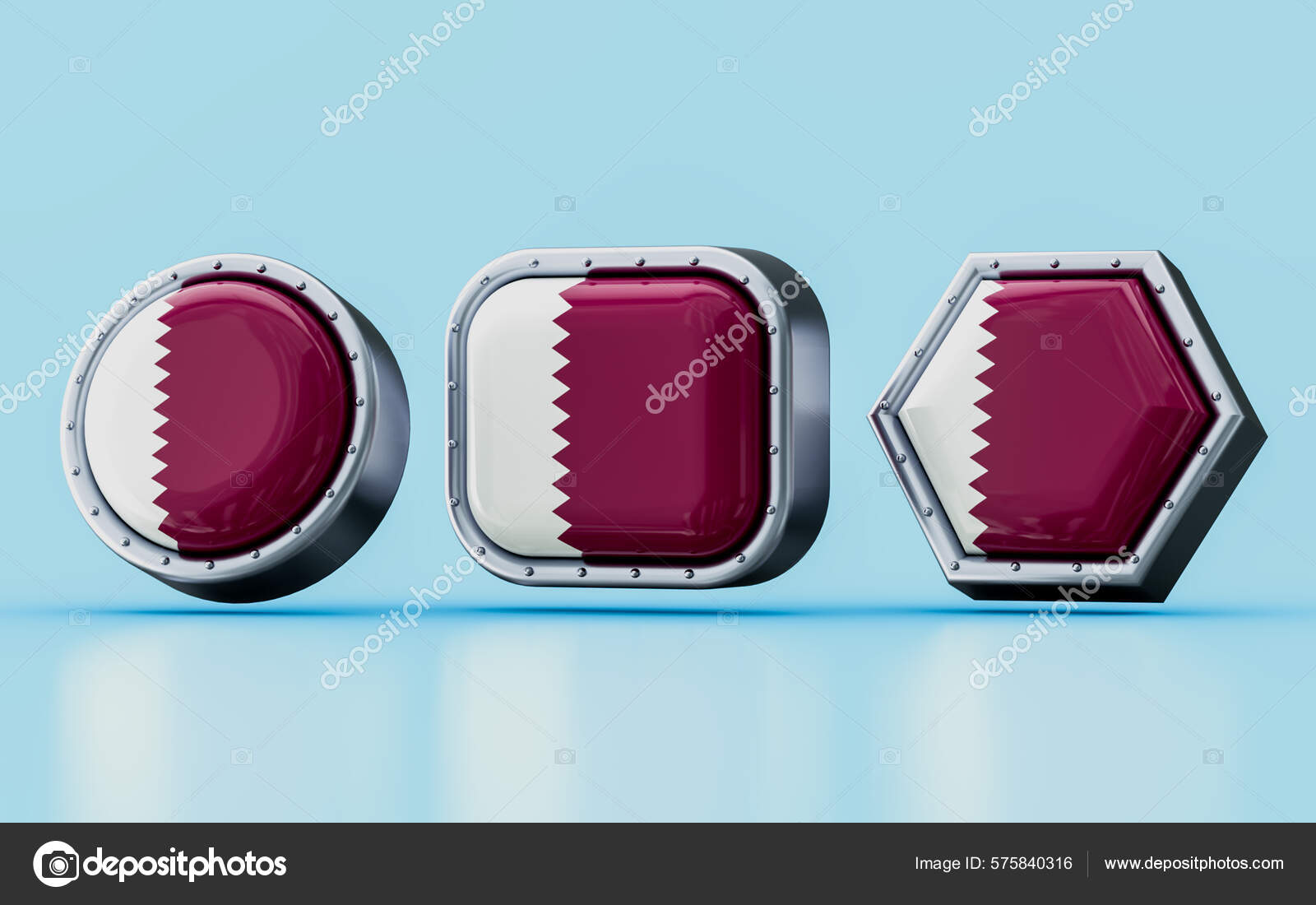 Render Flag Signs Qatar Three Different Shape Frame Circle Square ...