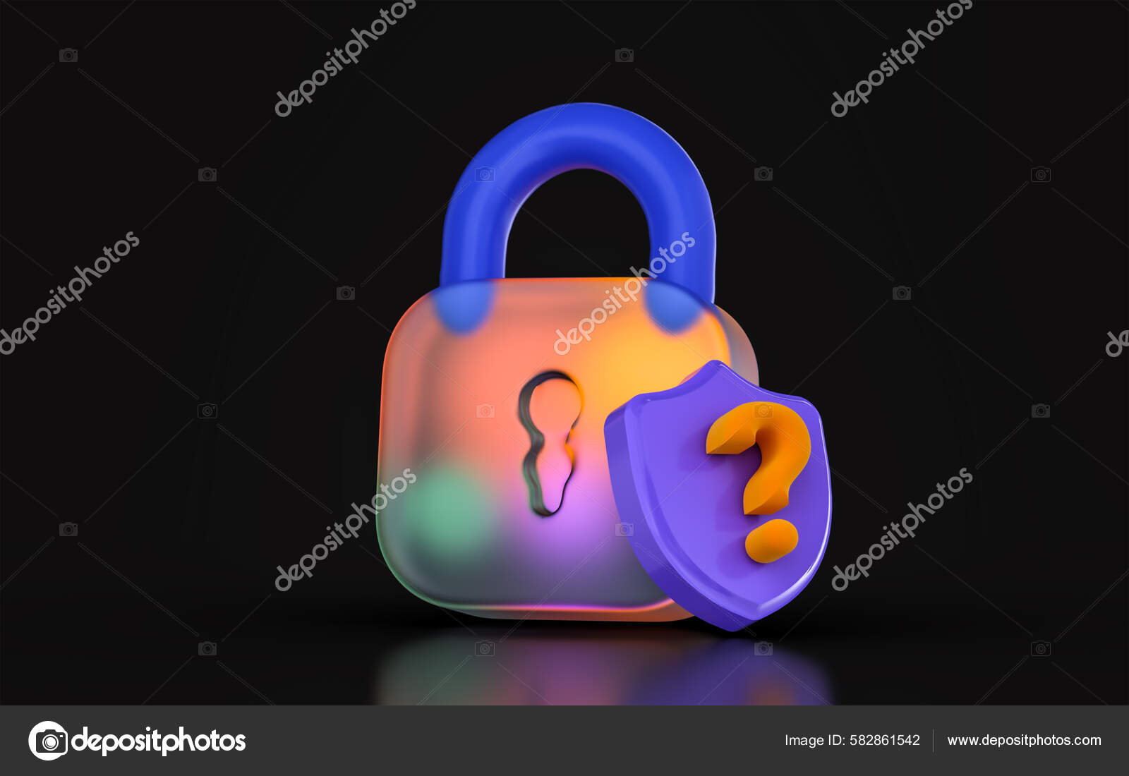 Glass Morphism Lock Question Mark Icon Colorful Gradient Light Dark ...