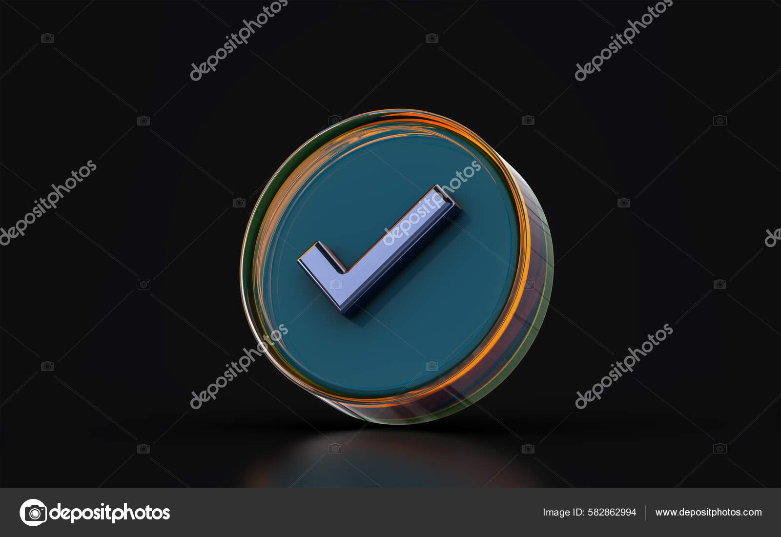 Check Mark Badge Sign Glass Morphism Effect Dark Background Render ...