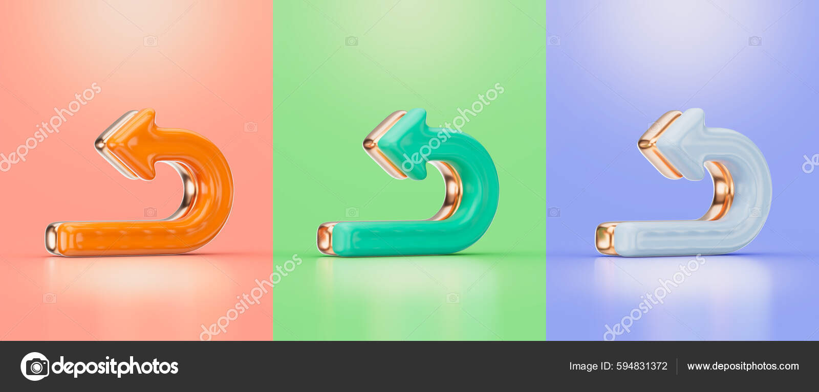 Left Site Curve Arrow Sign Orange Green White Color Render Stock Photo ...