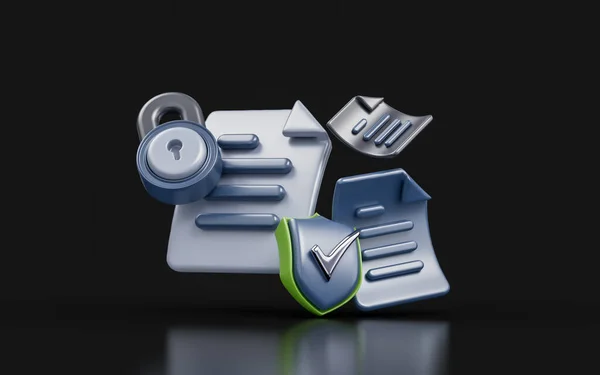 Document Security Shield Check Mark Sign Dark Background Render Concept ...