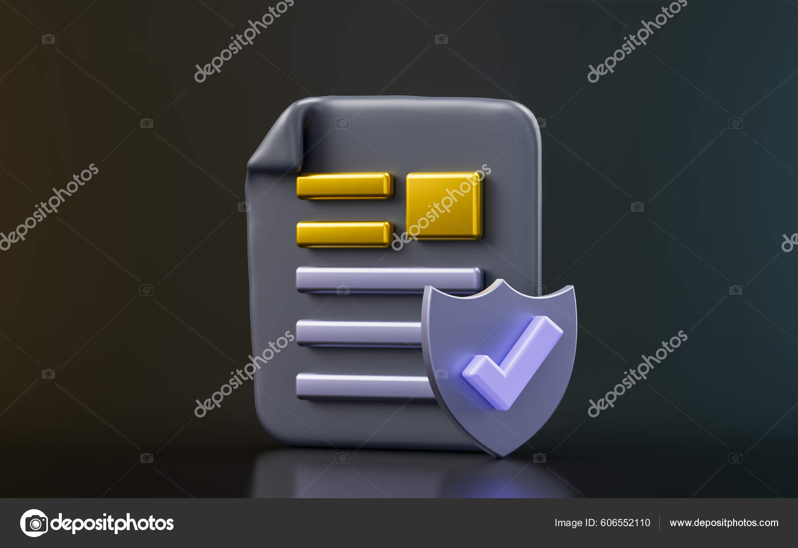 Document Security Shield Check Mark Sign Dark Background Render Concept ...