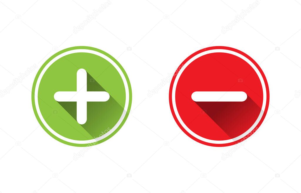 Verde más y rojo menos iconos de vectores planos.Círculo símbolos ...