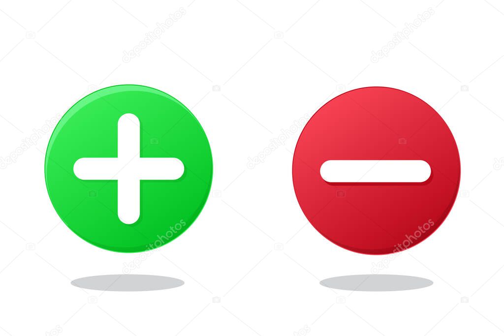 Verde más y rojo menos iconos de vectores planos.Círculo símbolos ...