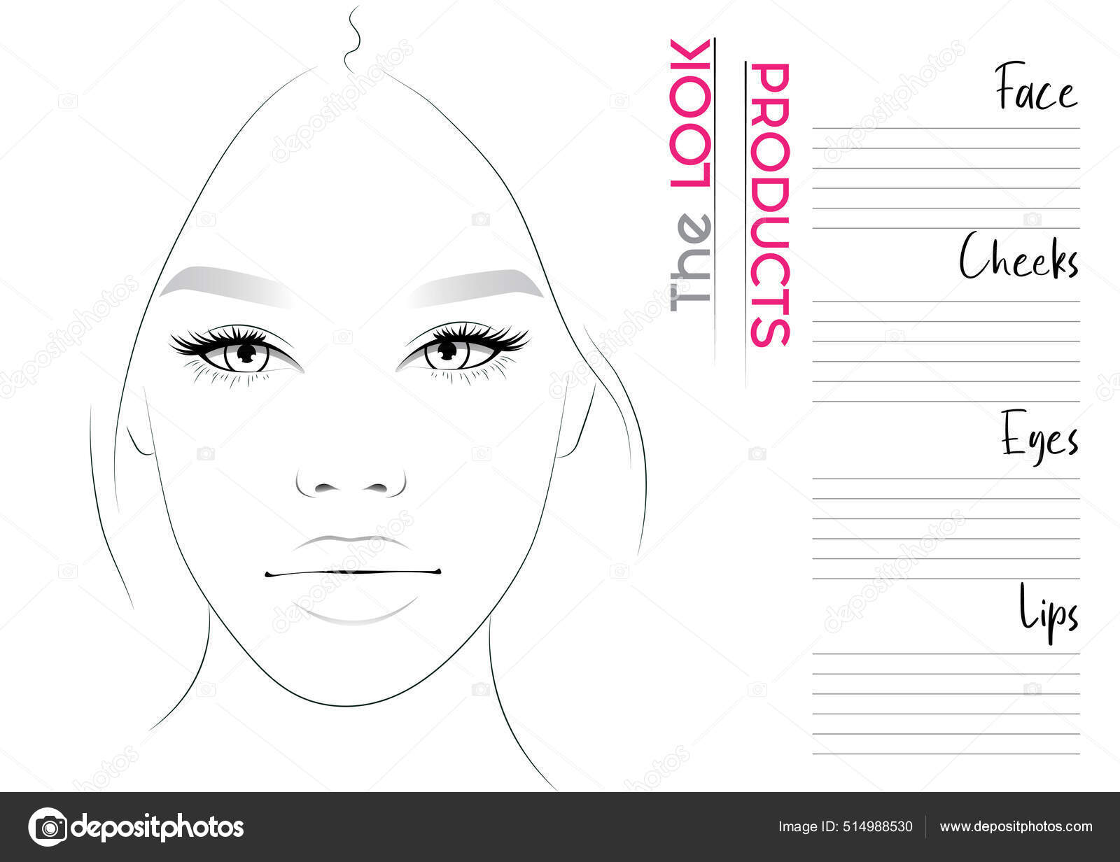 Realistic Makeup Artist Face Chart Blank Template Vector Illustration ... Realistic Makeup Artist Face Chart Blank Template Vector Illustration ...