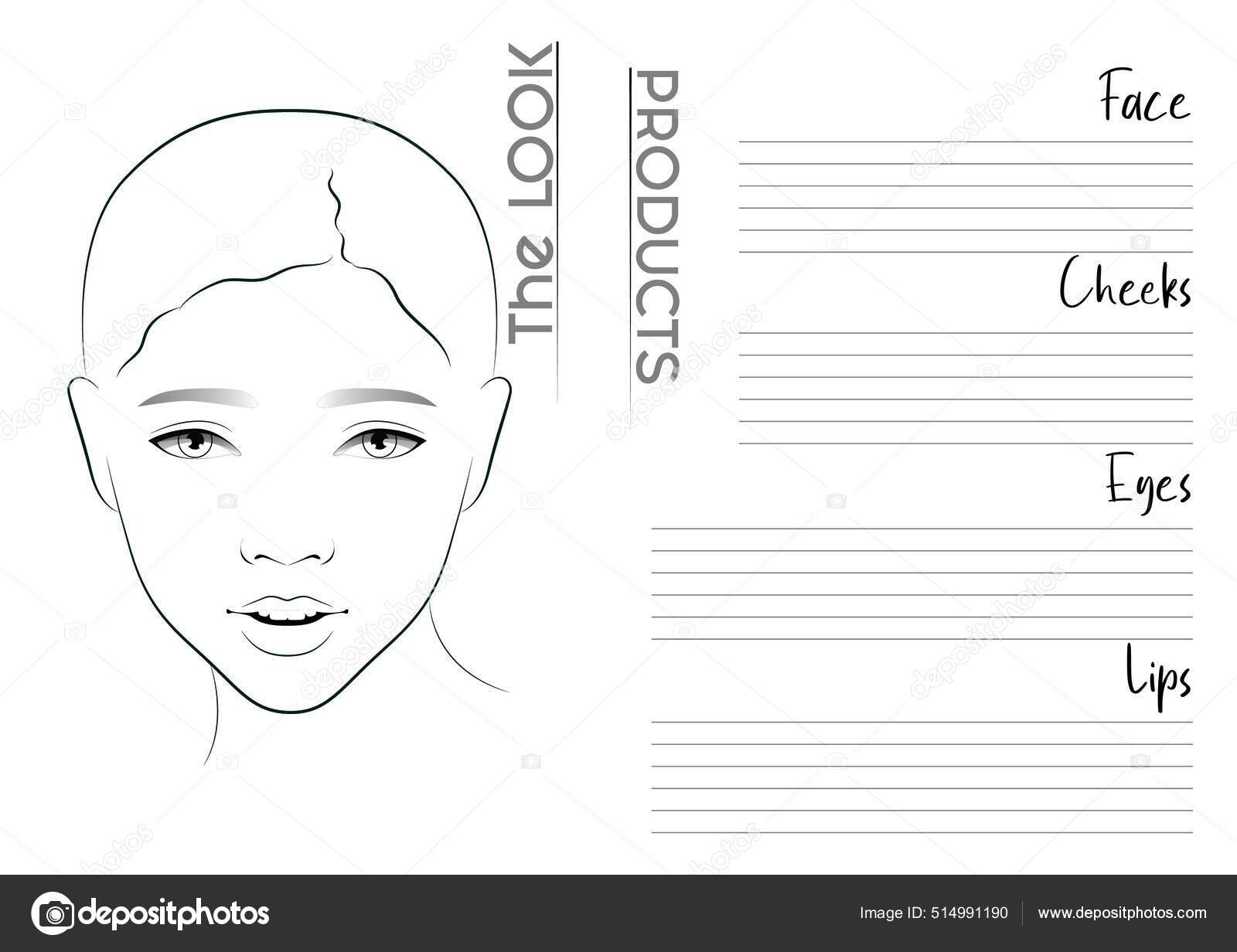 Realistic Makeup Artist Face Chart Blank Template Vector Illustration ...