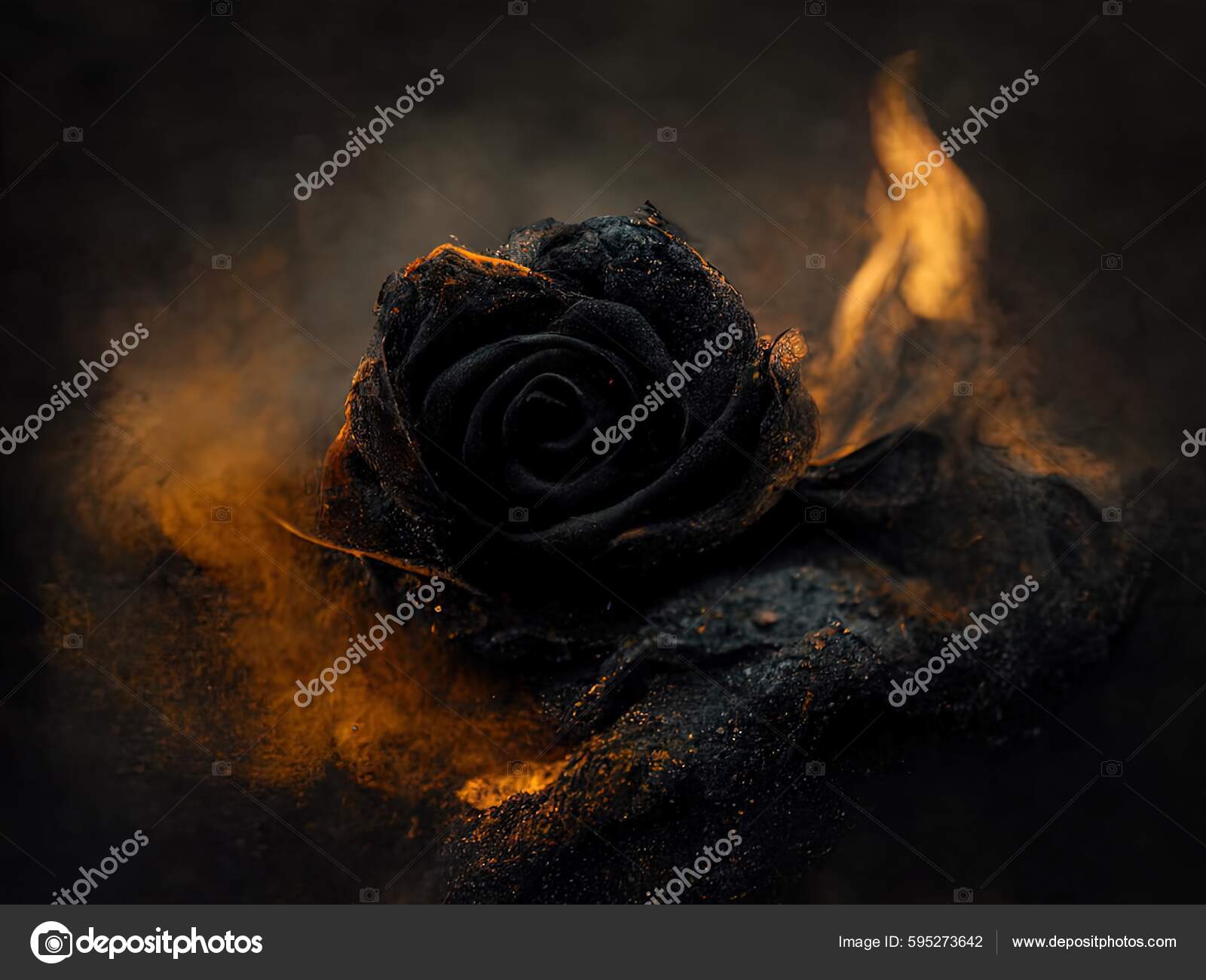 Smoldering Burning Roses Fire Floating Dark Water Digital Art — Stock ...