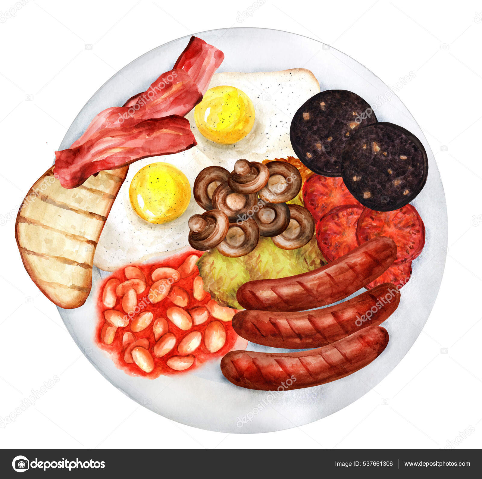 Classic English Breakfast Scrambled Eggs Sausages Blood Pudding Beans Sauce Stock Illustration ...