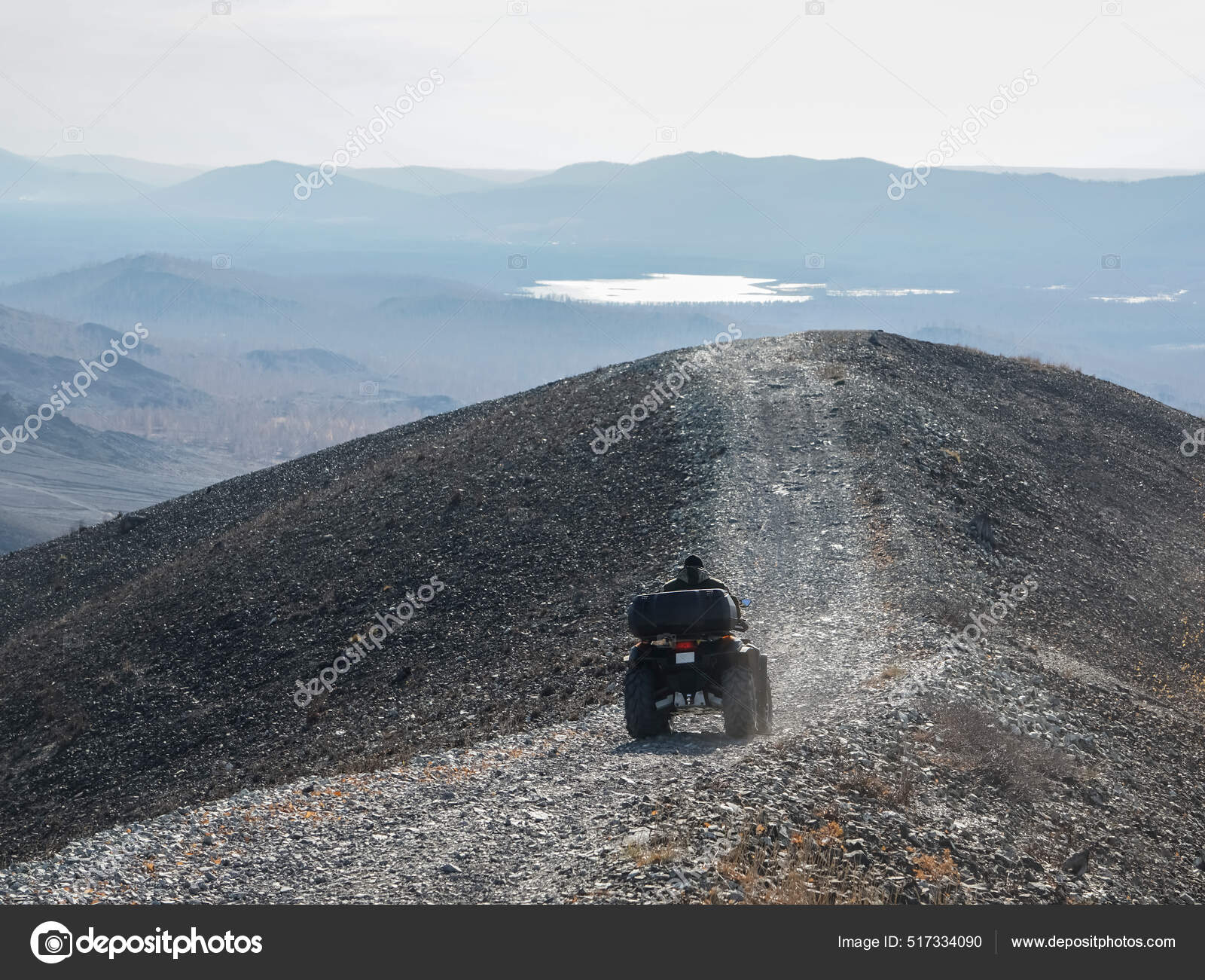 Aerial Top View Racers Riding Quad Motorbikes Mountain Trail Quad ...