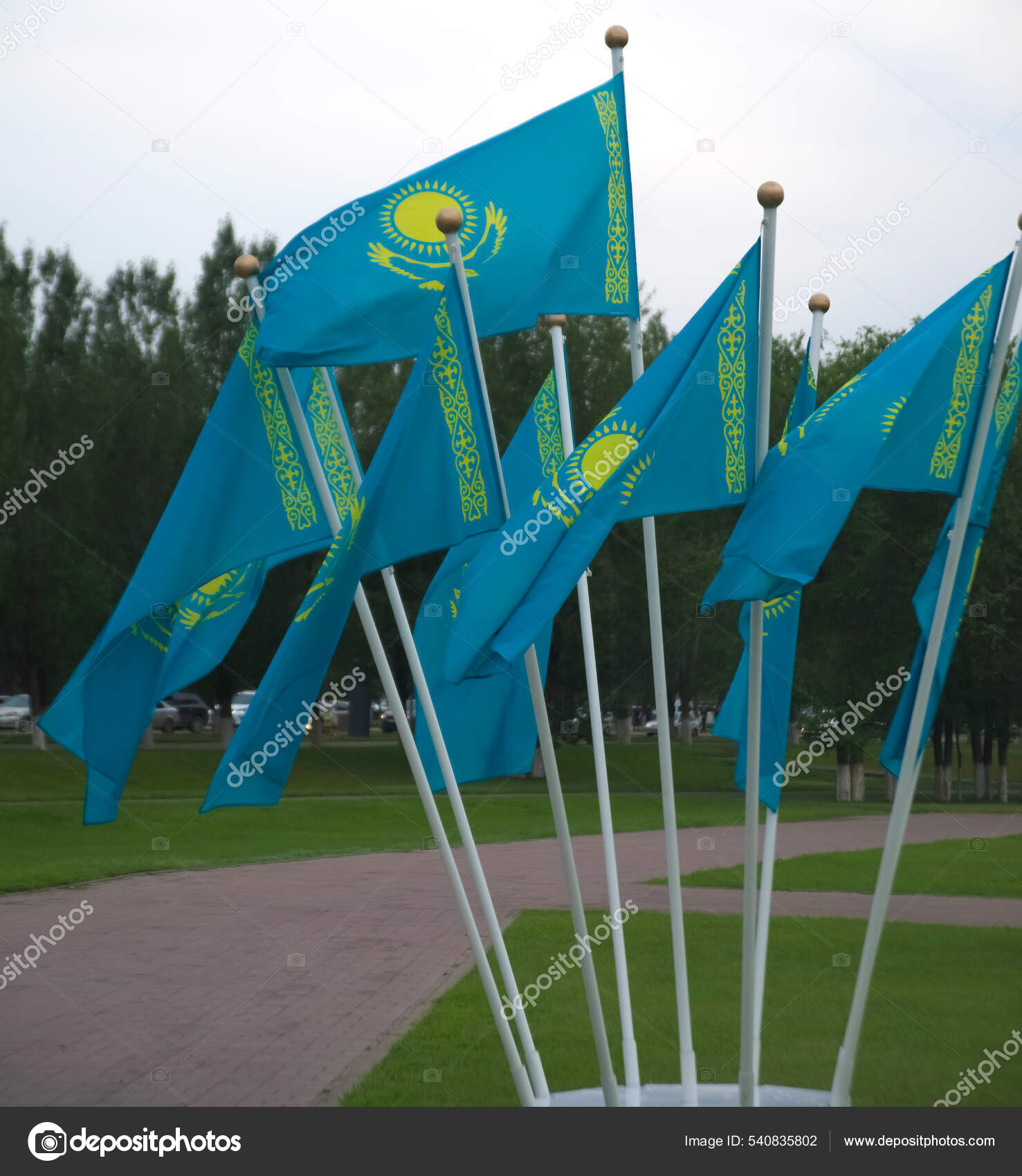Many Kazakhstan National Flags Background Summer Park Nur Sultan Astana ...