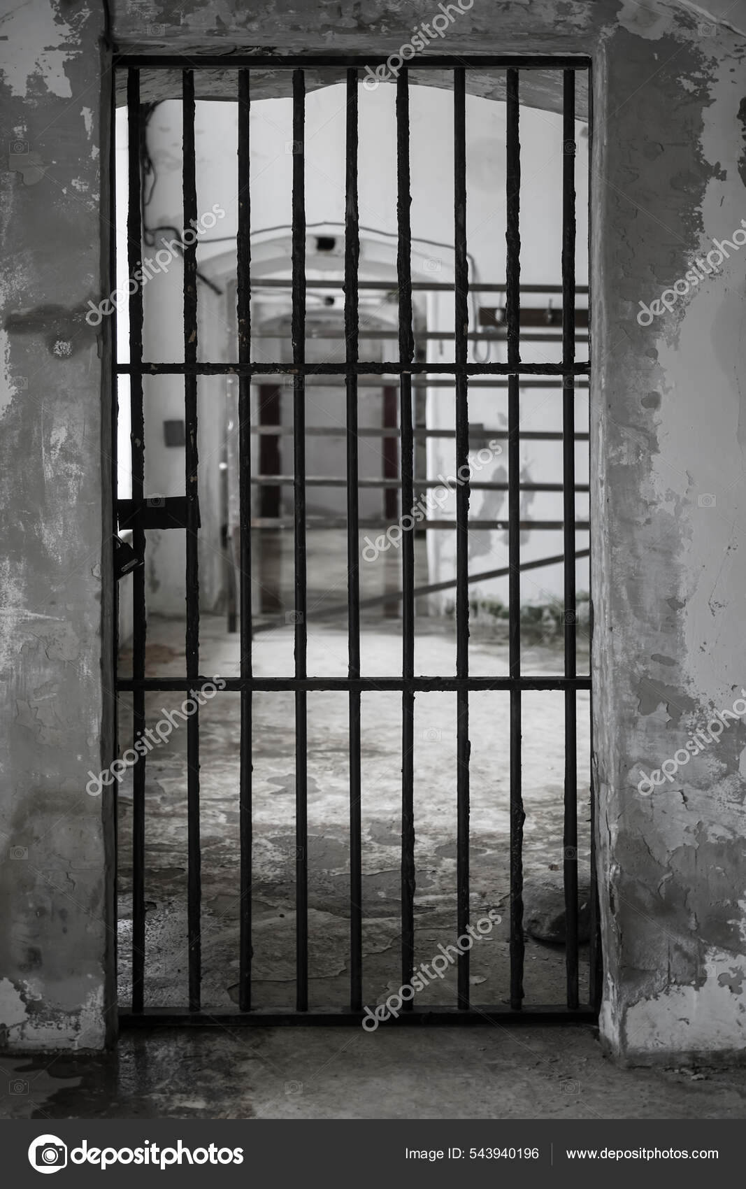 Prison Closed Door Metal Bars Jail Window Old Prison Cell — Stock Photo © borjomi88 #543940196