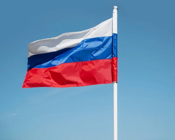 Russian Tricolor Flag Waving Wind Blue Sky Russian Flag Blue Stock ...
