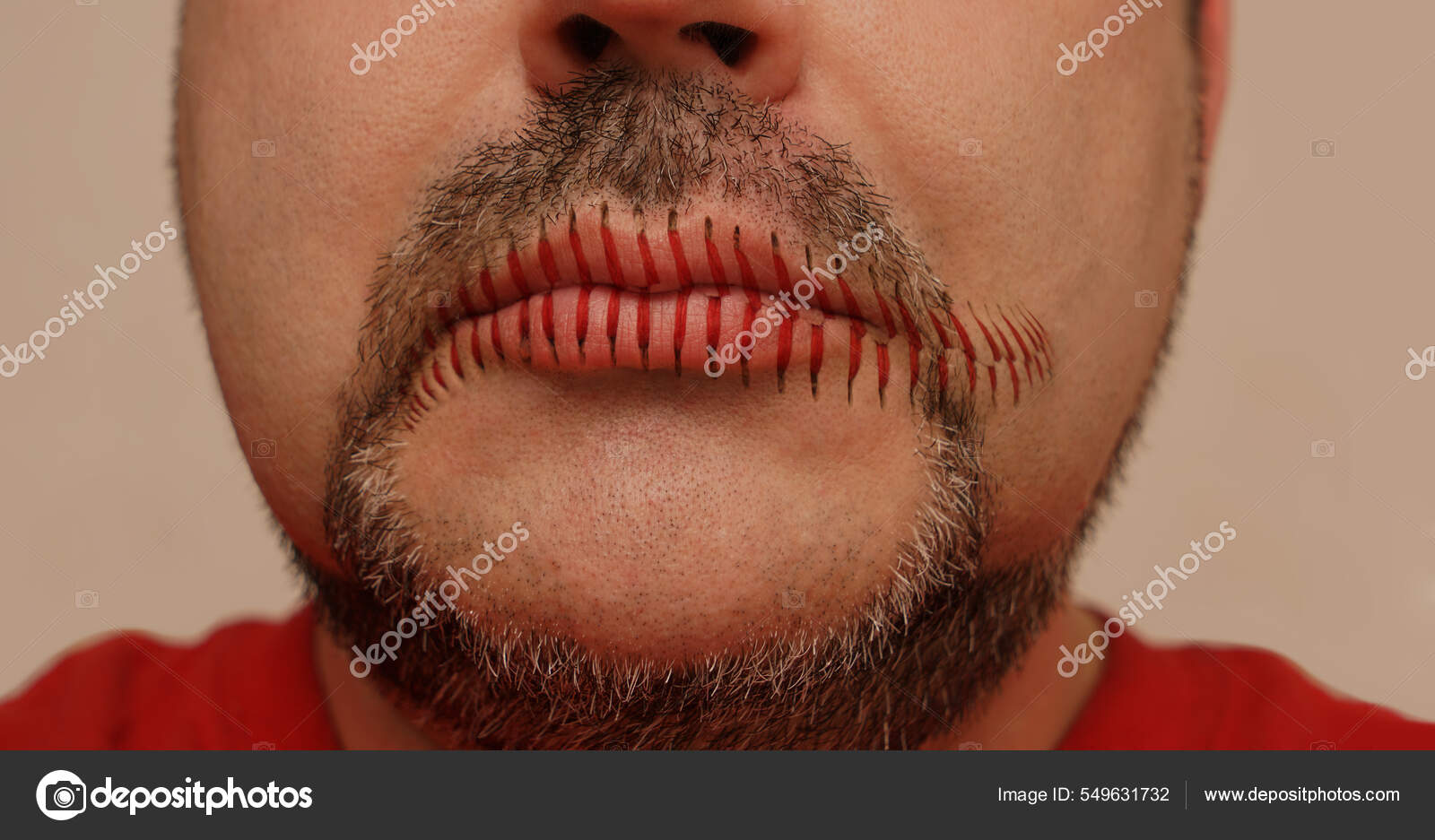 Disparo Horror Aterrador Hombre Extraño Con Boca Cosida: fotografía de ...