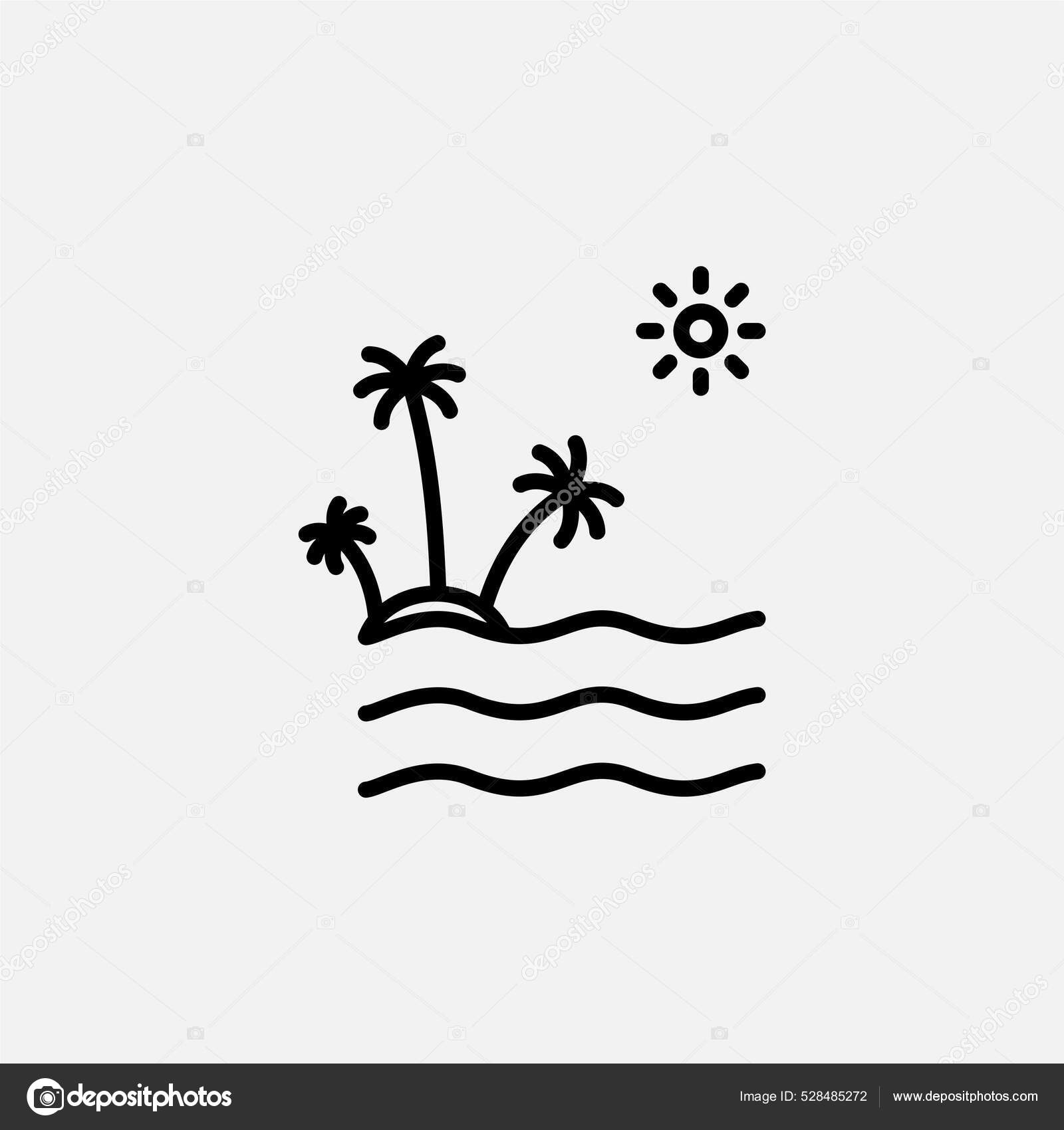 Beach Ocean Sea Line Icon Vector Illustration Logo Template Suitable ...