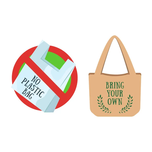 Di no a las bolsas de pl stico, trae tu propia bolsa textil. Imagen de estilo de dibujos ...