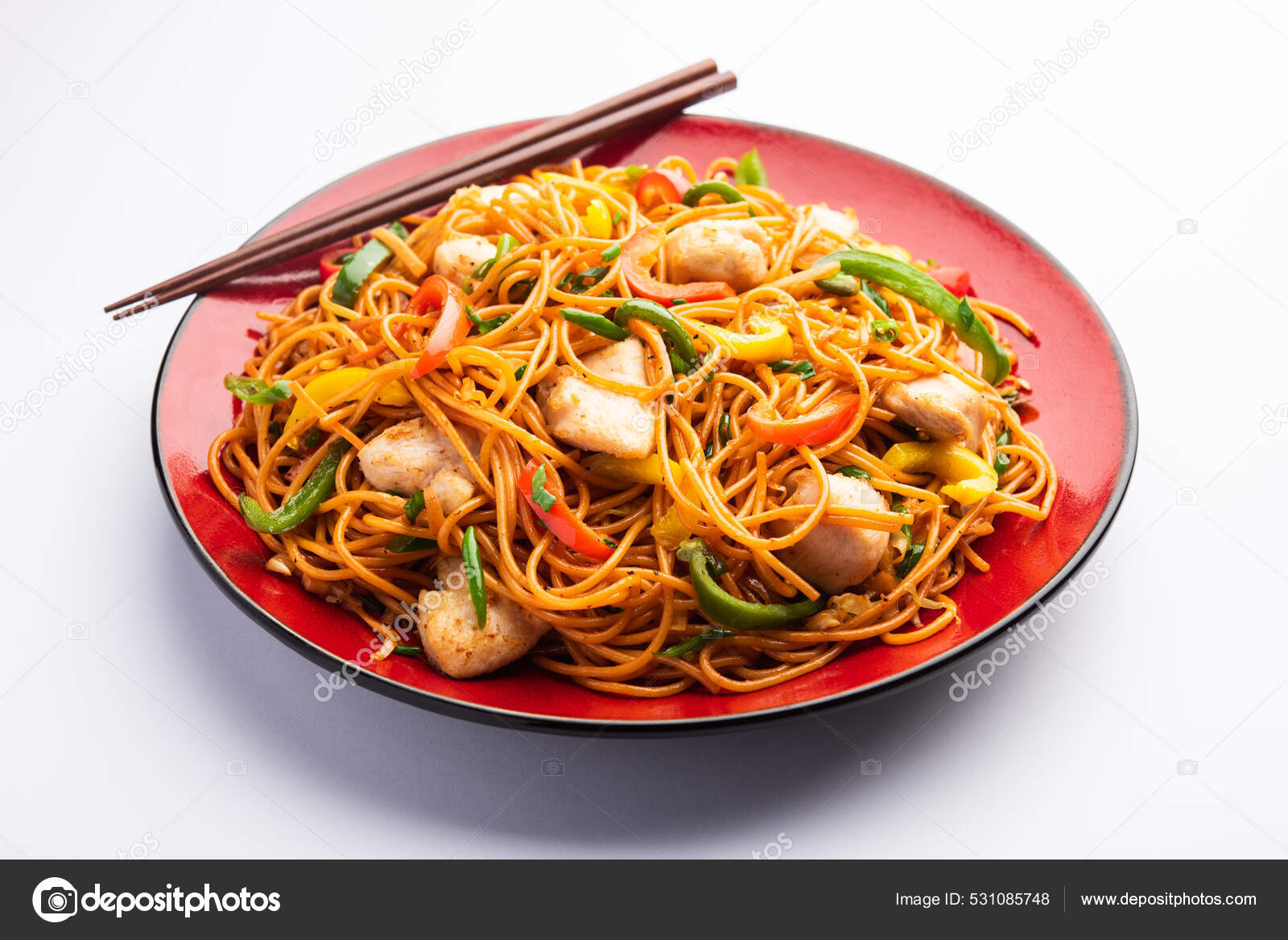 Chicken Hakka Noodles Schezwan Szechwan Noodles Served Bowl Chopsticks ...