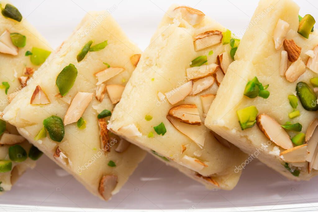 Milk powder barfi also known as Mava burfi, white Khoya burfi or Barfee ...