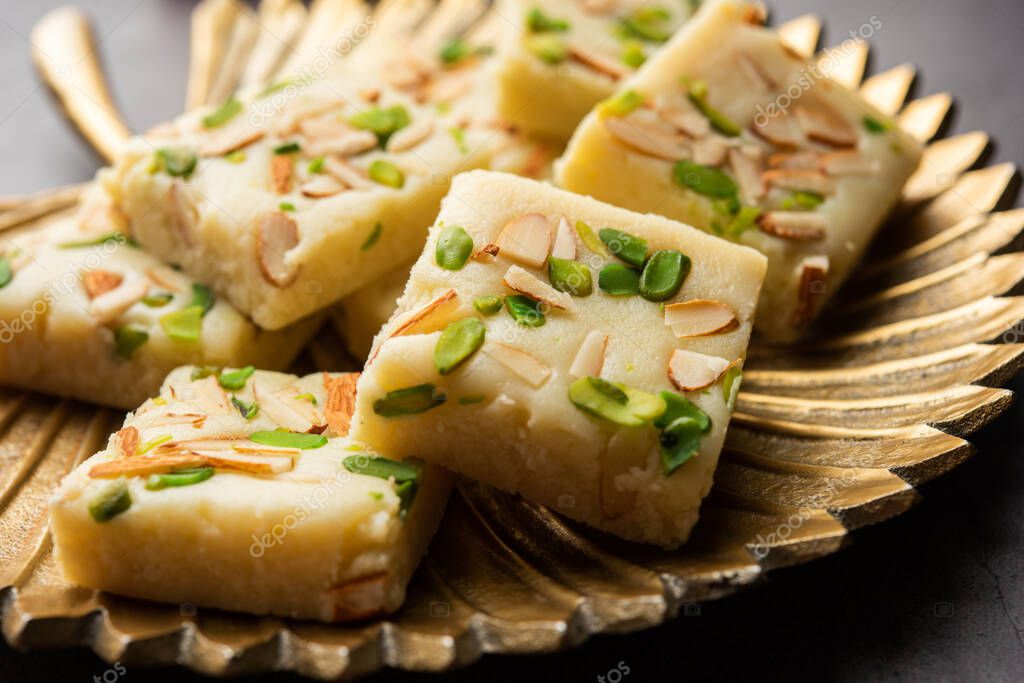 Milk powder barfi also known as Mava burfi, white Khoya burfi or Barfee ...
